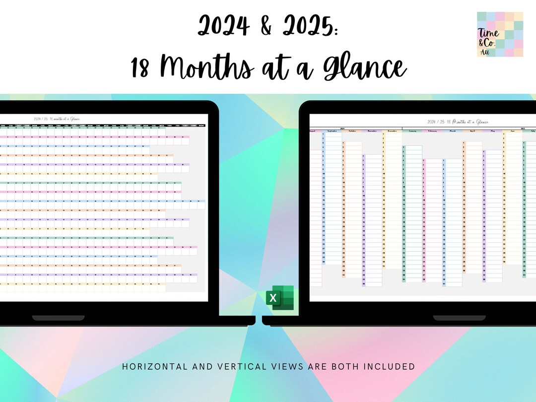 18 Months at a Glance Editable July 2024 December 2025 Excel Calendar ...