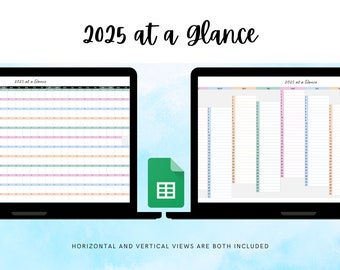 2025 at a Glance | Google Sheets & Exceñyearly Calendar Template ...