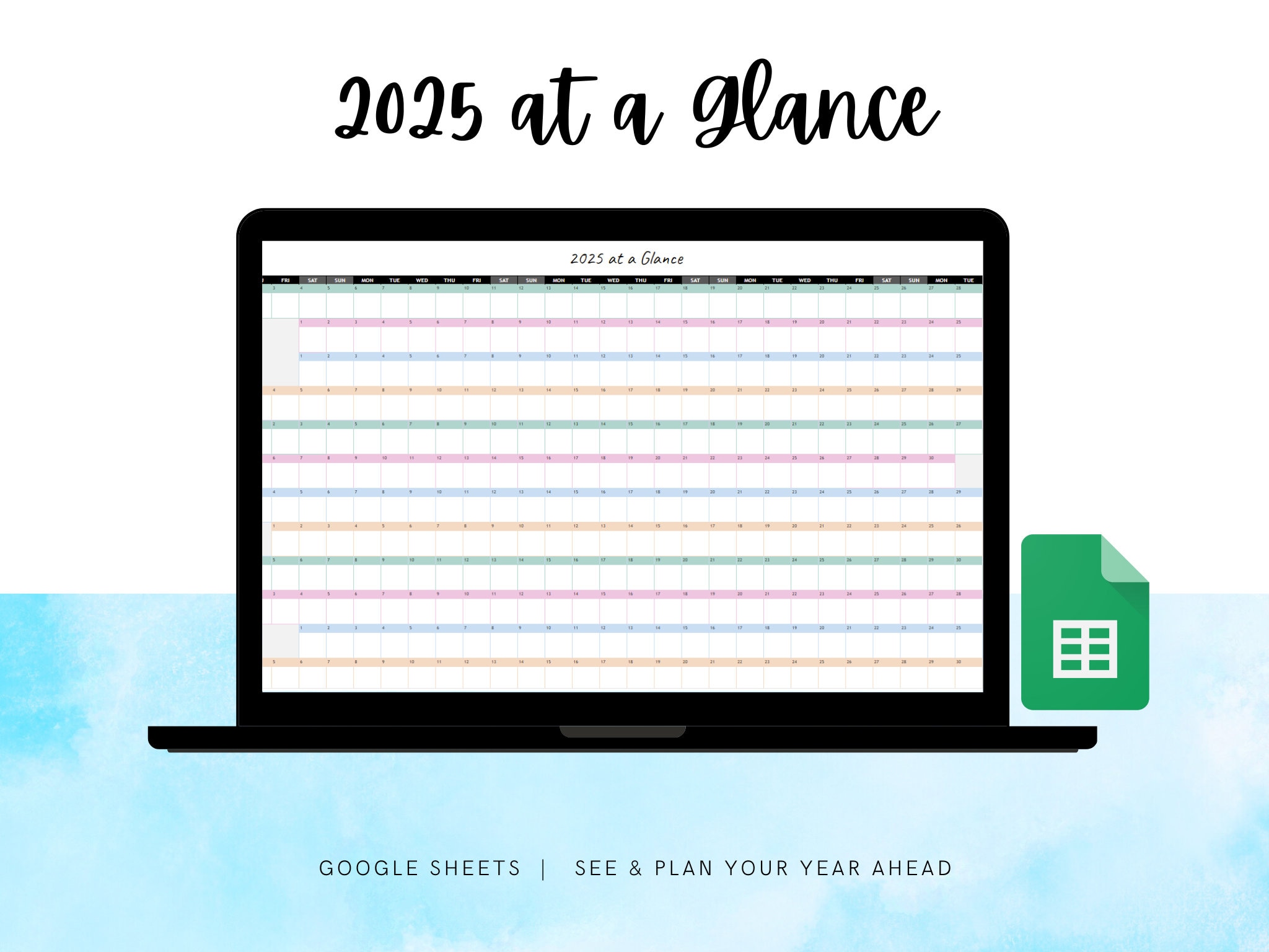 2025 at a Glance | Google Sheets Yearly Calendar Template | Digital ...