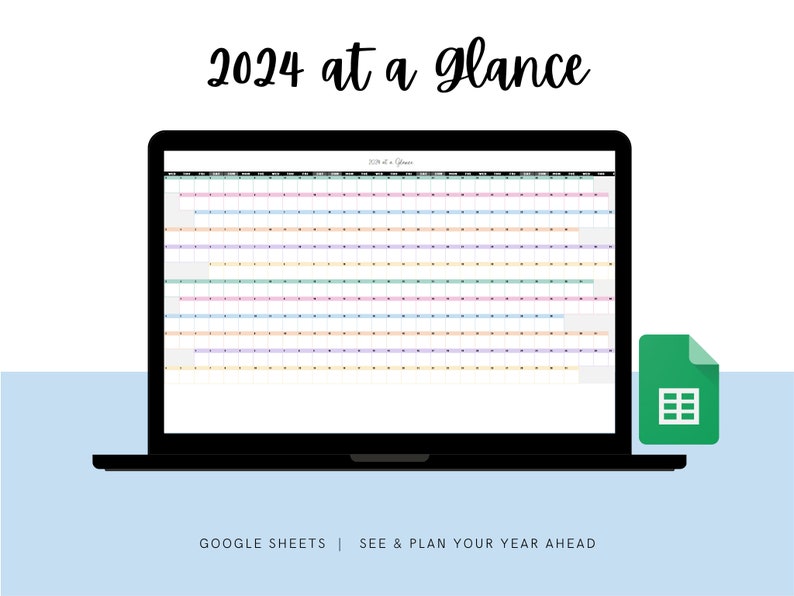 2024 at a Glance Google Sheets Yearly Calendar Template Digital Full ...