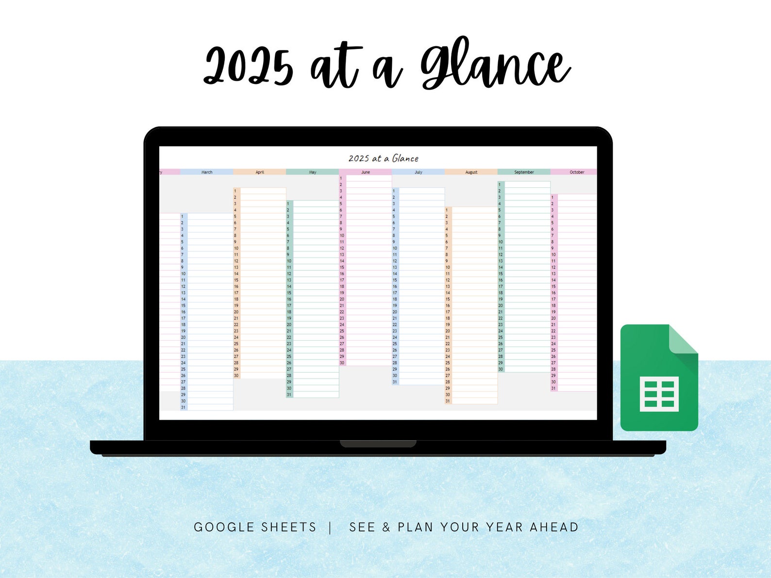 2025 Google Sheets Planning Bundle 2025 Year at a Glance Monthly ...