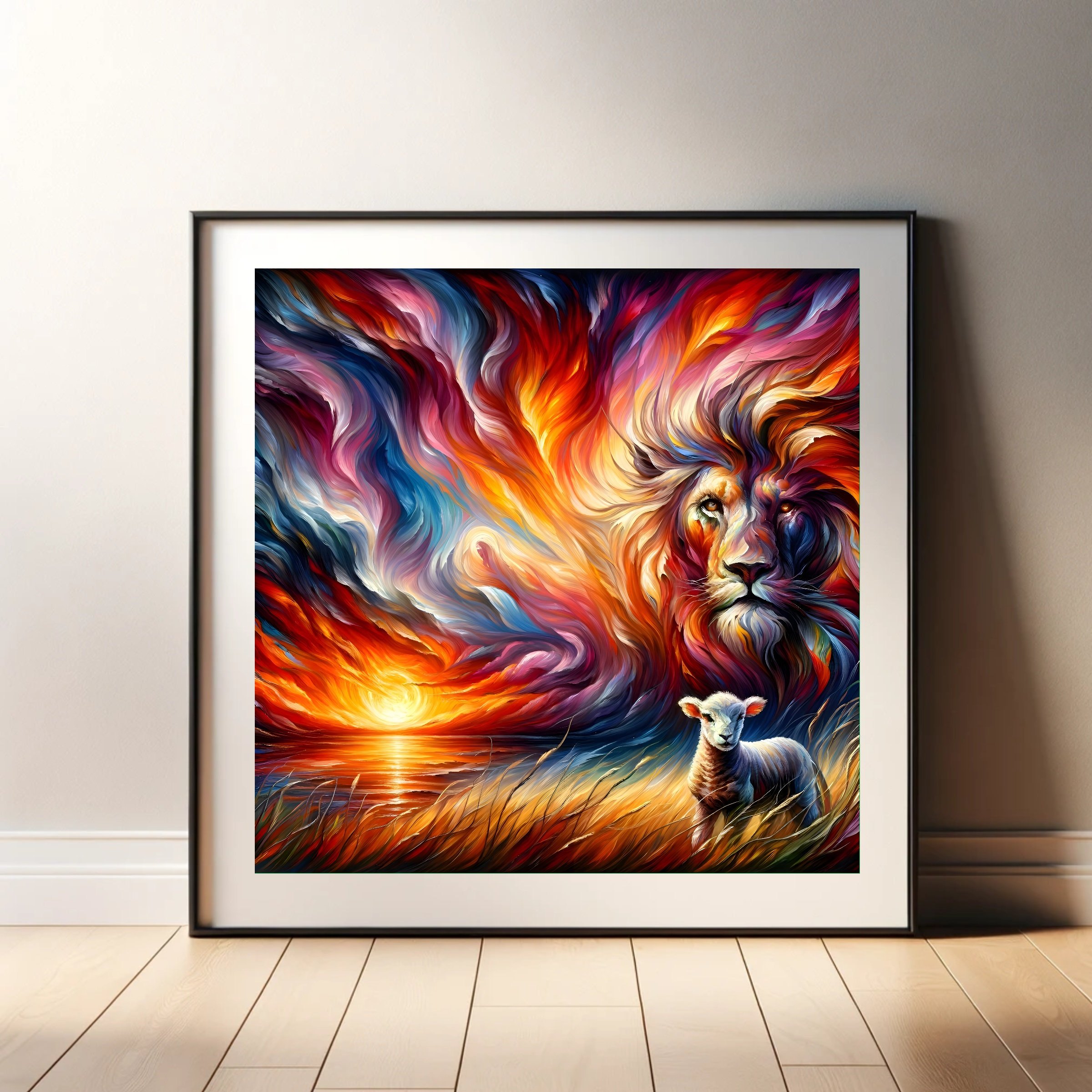 Lion and the Lamb Christian Painting. Expressionist Style. Jesus is ...