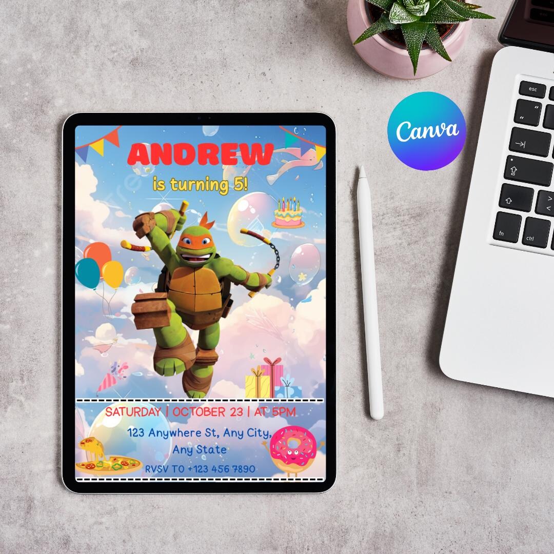 Editable Canva Ninja Turtle Invite, Karate Birthday Party Template for ...