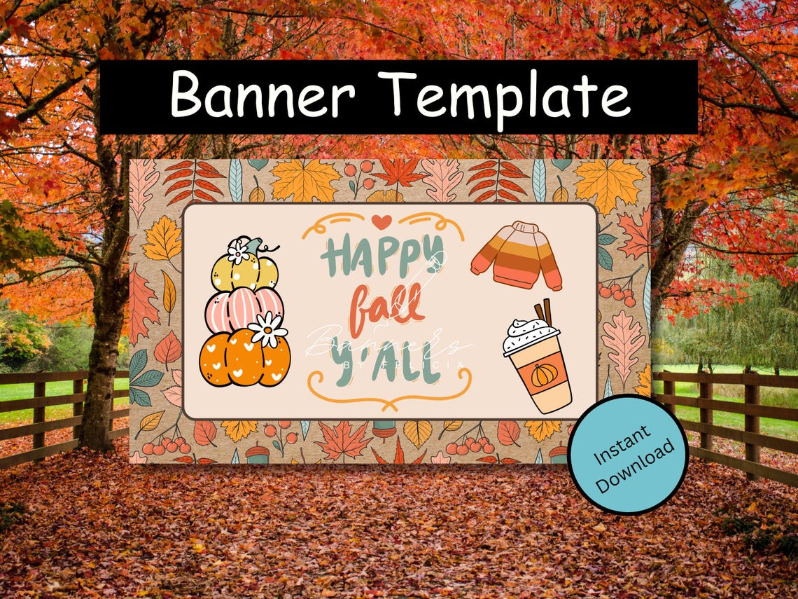 Fall Painted Banner Template: Editable Autumn Decor (60x35" Canva Pro ...
