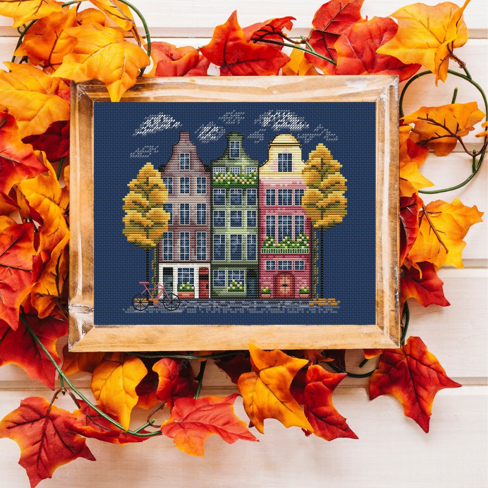 Autumn Town Cross Stitch Pattern Houses Counted Cross Stitch Tutorial ...