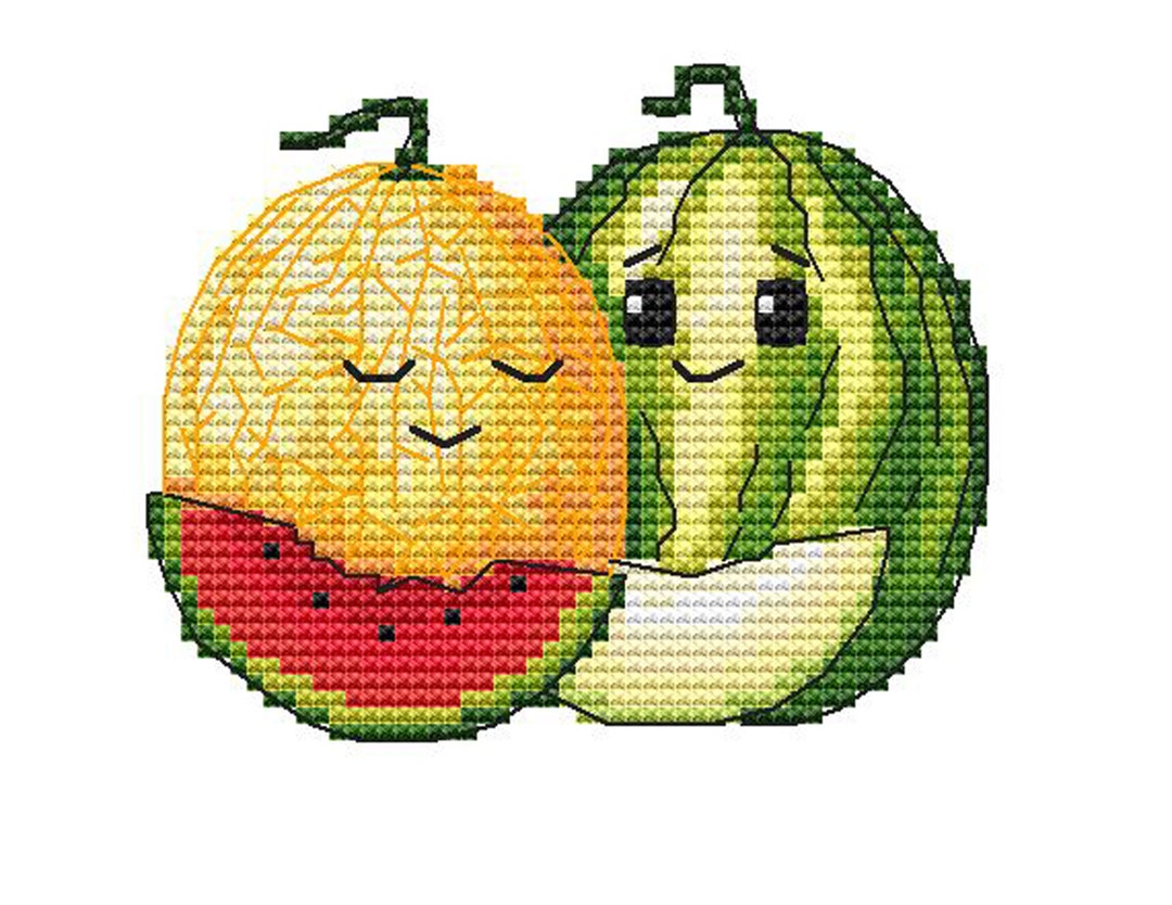 Melon and Watermelon Cross Stitch Pattern Cute Counted Cross Stitch ...