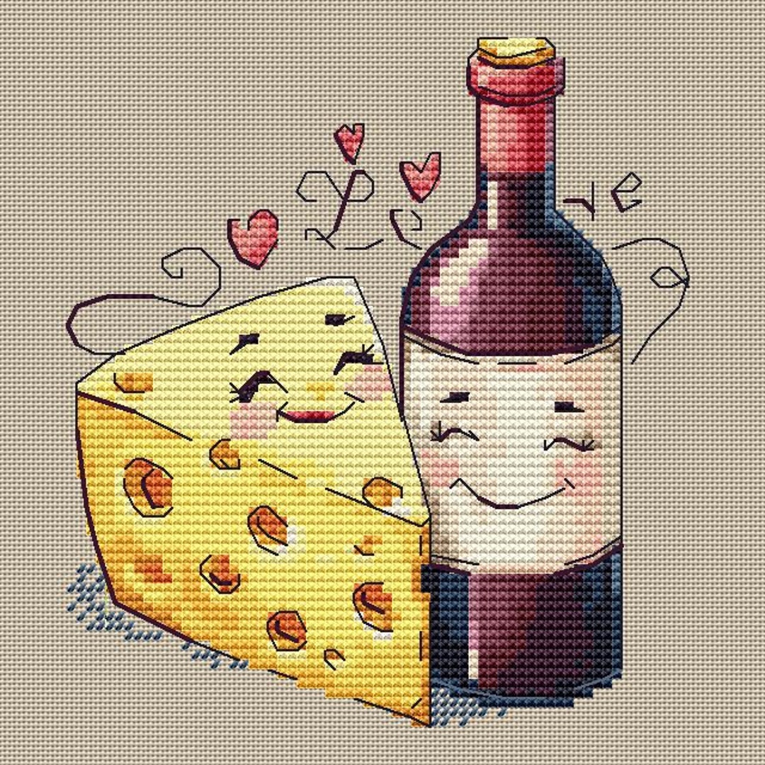 Cheese and Wine Cross Stitch Pattern Cute Counted Cross Stitch Chart ...