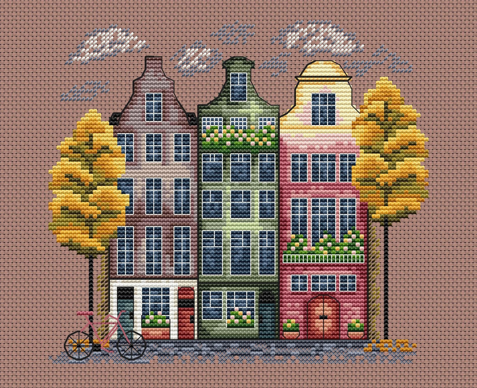 Autumn Town Cross Stitch Pattern Houses Counted Cross Stitch Tutorial ...