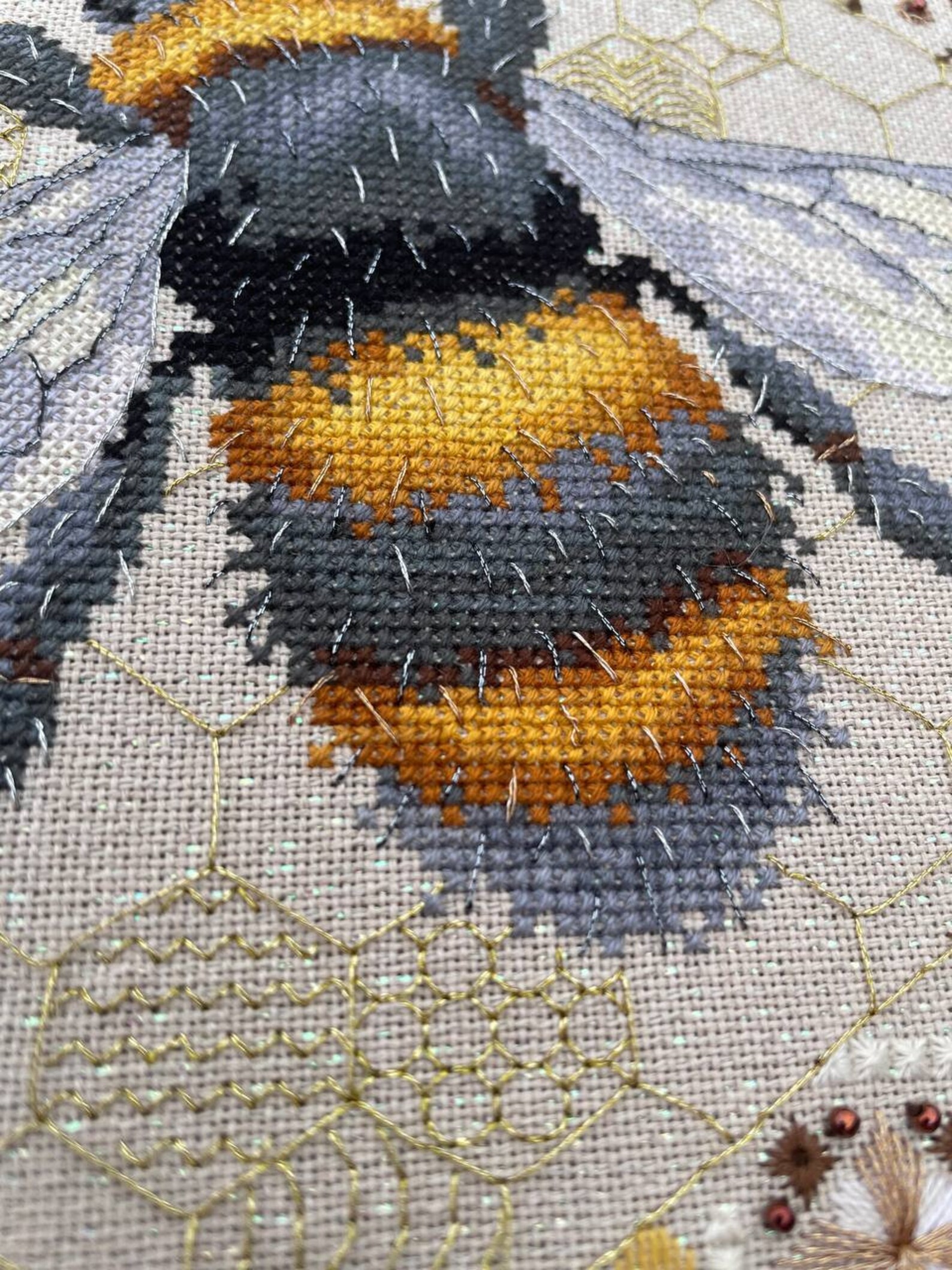 Bee Cross Stitch Pattern Needlework Chart With Decorative Elements ...