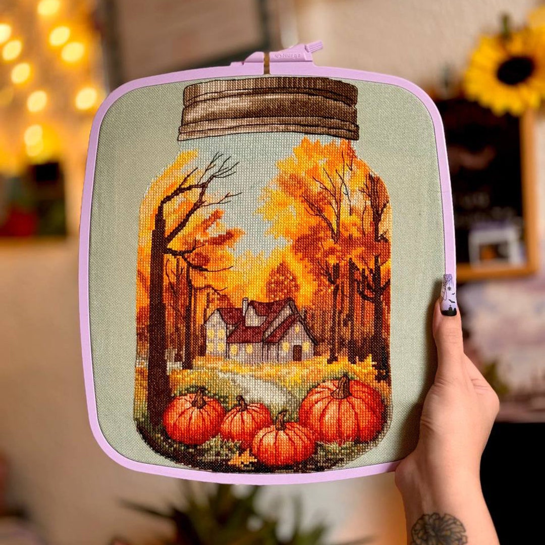 Autumn Forest Cross Stitch Pattern Pumpkins Counted Cross Stitch ...
