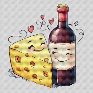 Cheese and Wine Cross Stitch Pattern Cute Counted Cross Stitch Chart ...