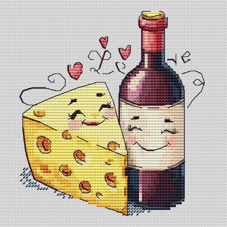 Cheese and Wine Cross Stitch Pattern Cute Counted Cross Stitch Chart ...