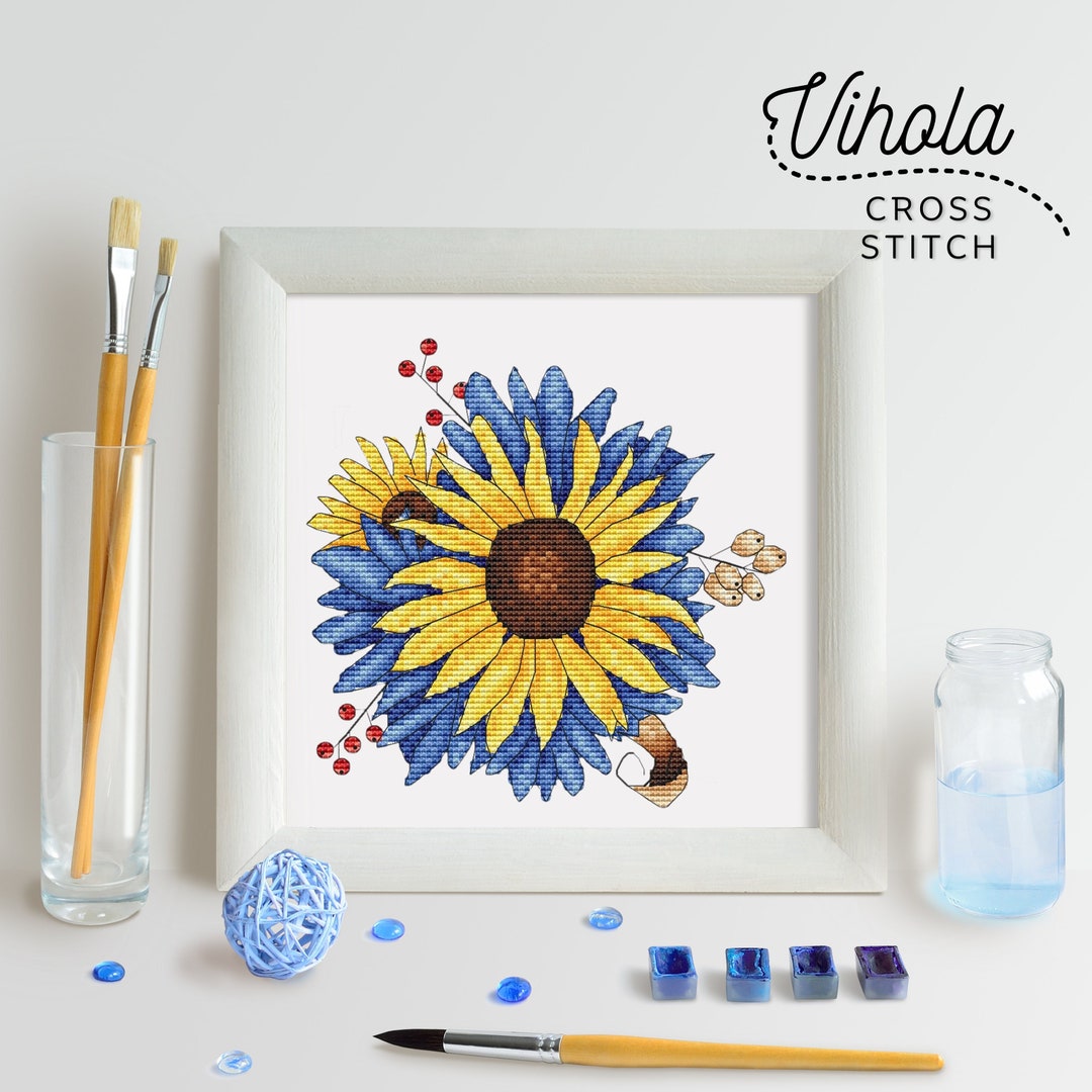 Sunflower Cross Stitch Pattern Сornflower Counted Xstitch Tutorial ...