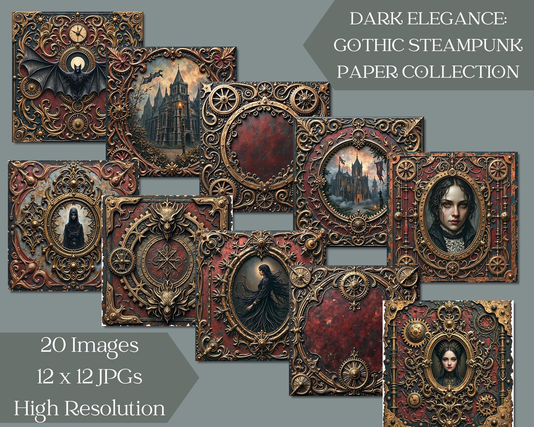Dark Elegance: Gothic Steampunk Digital Paper Pack, 12" X 12" (300 Dpi ...