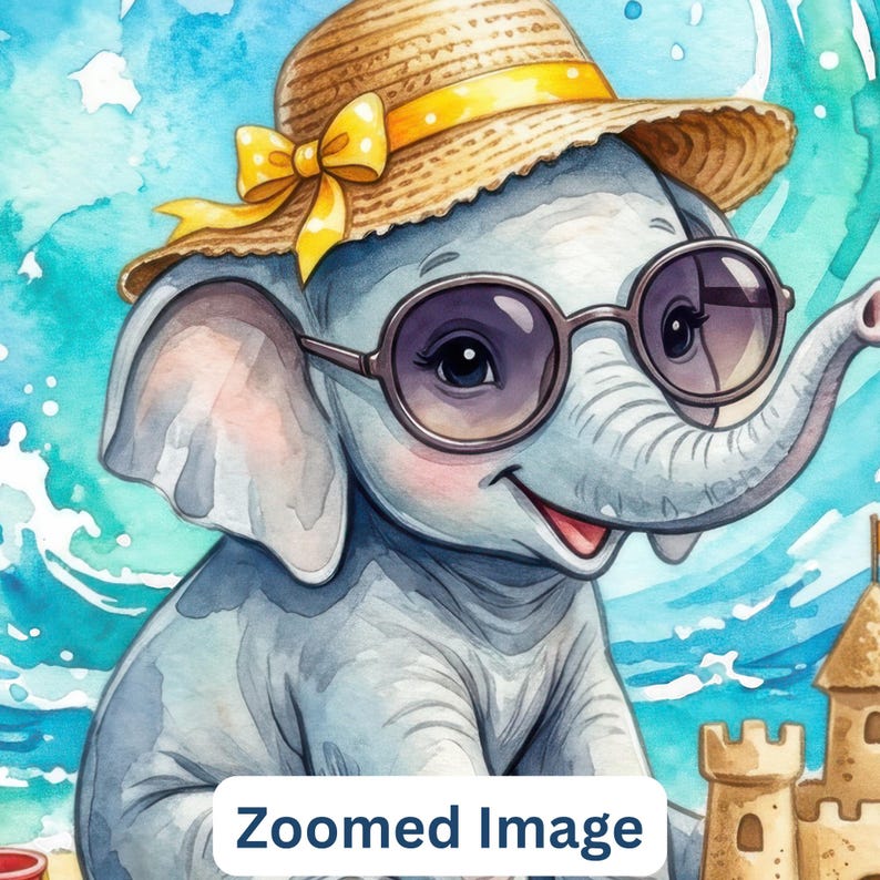 15 PNG Watercolor Baby Elephant Clipart, Beach Summer Graphics ...