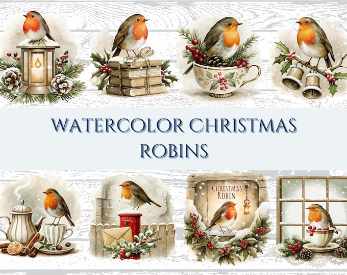 10 Printable Red Robin Clipart, Christmas Birds, Watercolor Birds ...