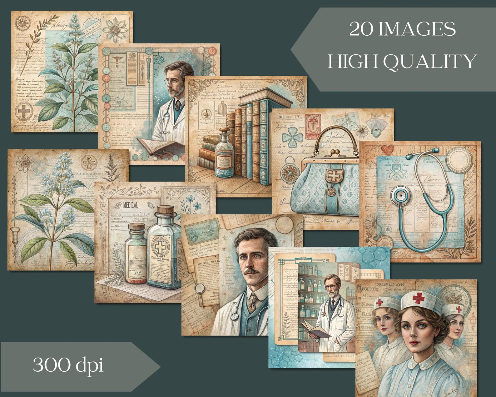Vintage Medical Ephemera: Doctor & Nurse Scrapbook Papers (digital ...