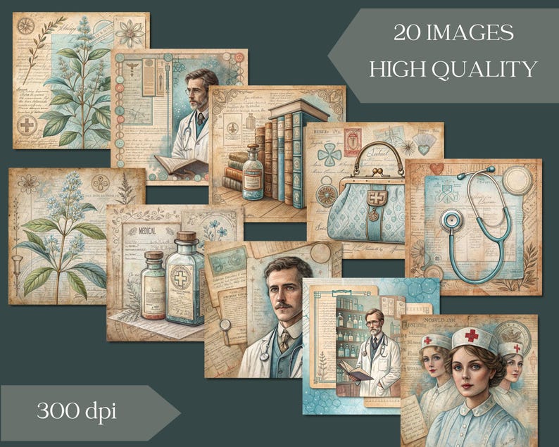 Vintage Medical Ephemera: Doctor & Nurse Scrapbook Papers (digital ...