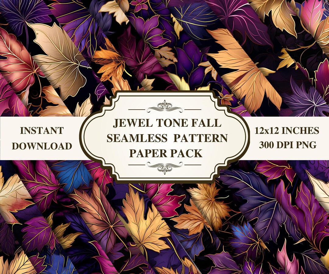 Jewel Tone Fall Leaves Digital Paper: Gold Foil Autumn Patterns ...