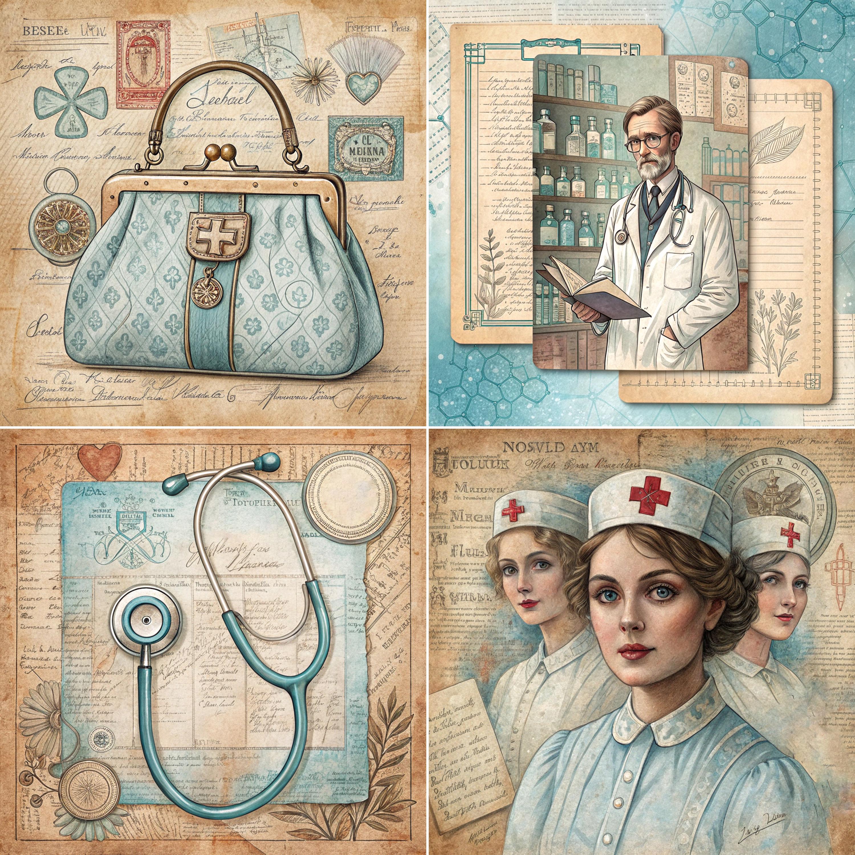 Vintage Medical Ephemera: Doctor & Nurse Scrapbook Papers (digital ...