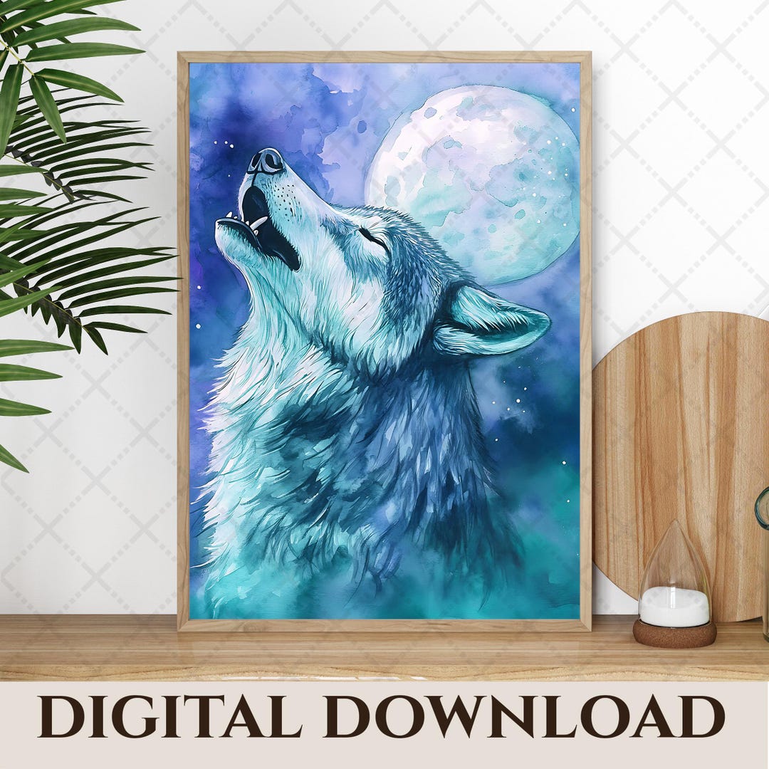 Whimsical Howling Wolf | Full Moon Wolf Wall Art | Wolf Modern Design ...