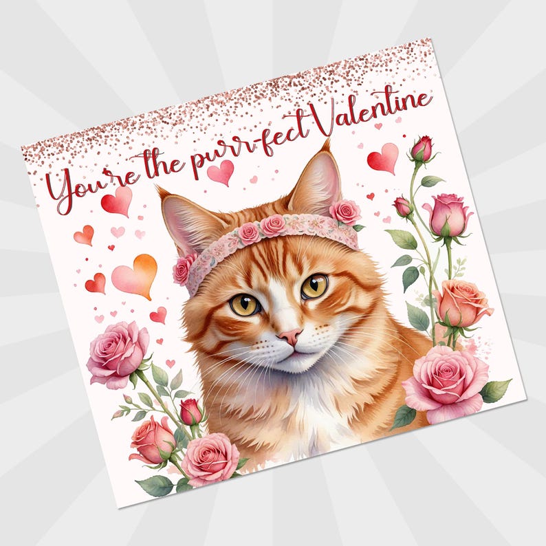 Ginger Cat Valentine Tumbler Wrap 20oz Skinny Sublimation Wrap Seamless ...