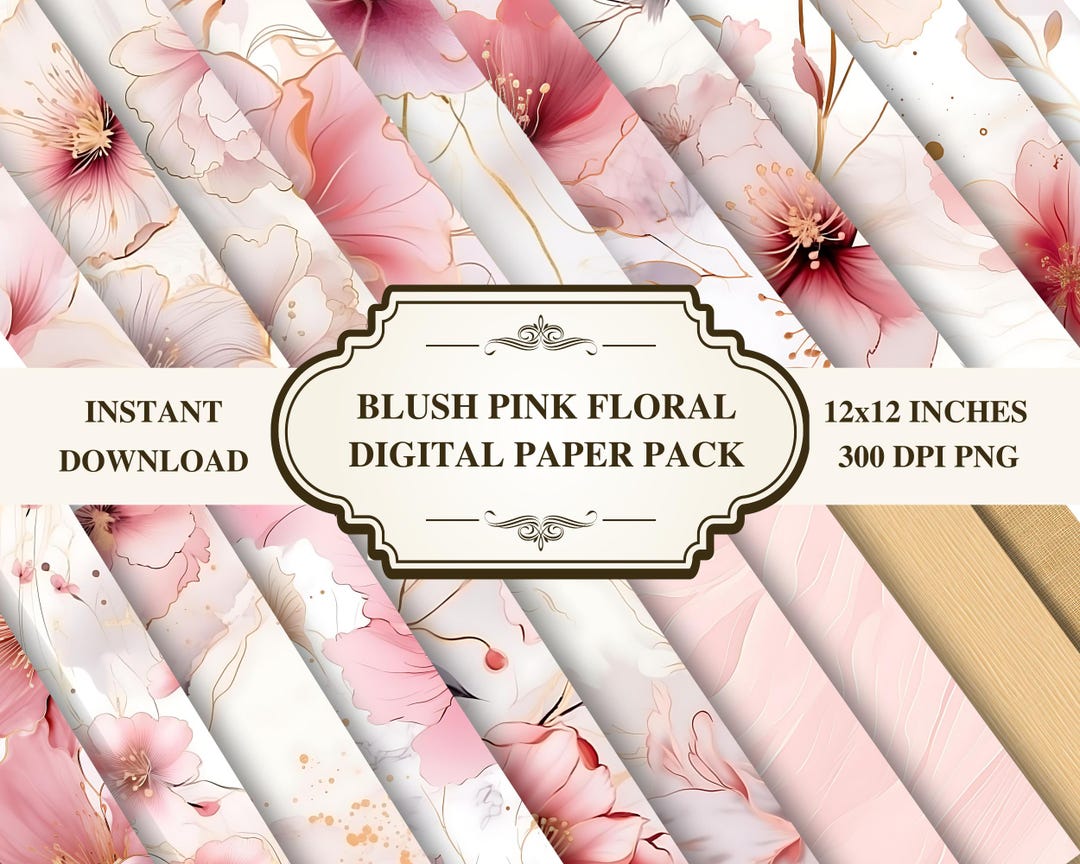 Blush Pink Floral Digital Paper: Watercolor Flower Patterns (instant ...