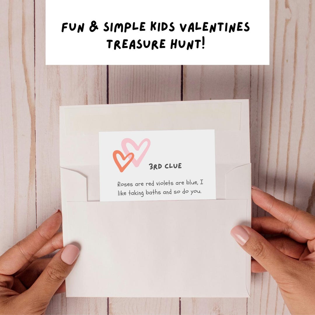 Valentines Day Kids Treasure Hunt Clues, Valentines Day Scavenger Hunt ...