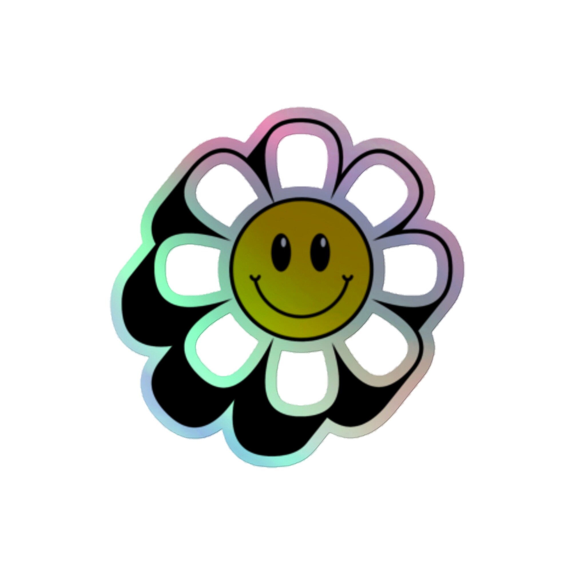 Smiley Face Flower Holographic Stickers - Etsy