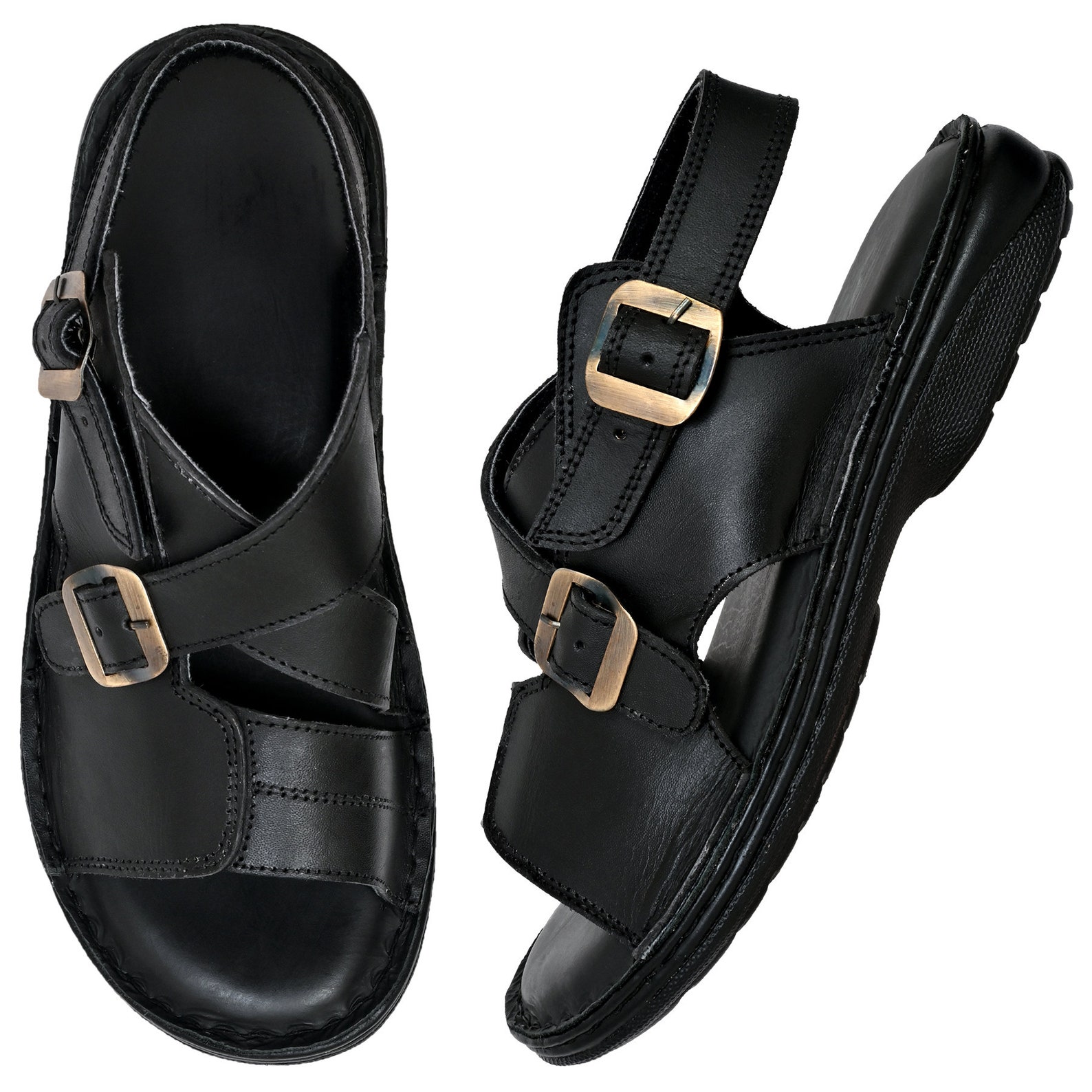 Leather Sandals for Men Cushioned Insole Men's Sandals Adjustable ...