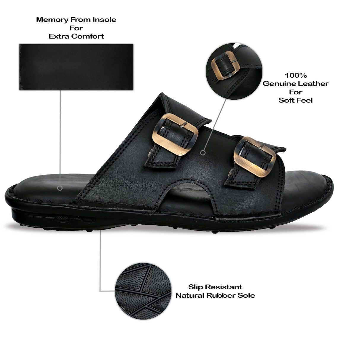 Leather Sandals for Men Cushioned Insole Men's Sandals Adjustable ...