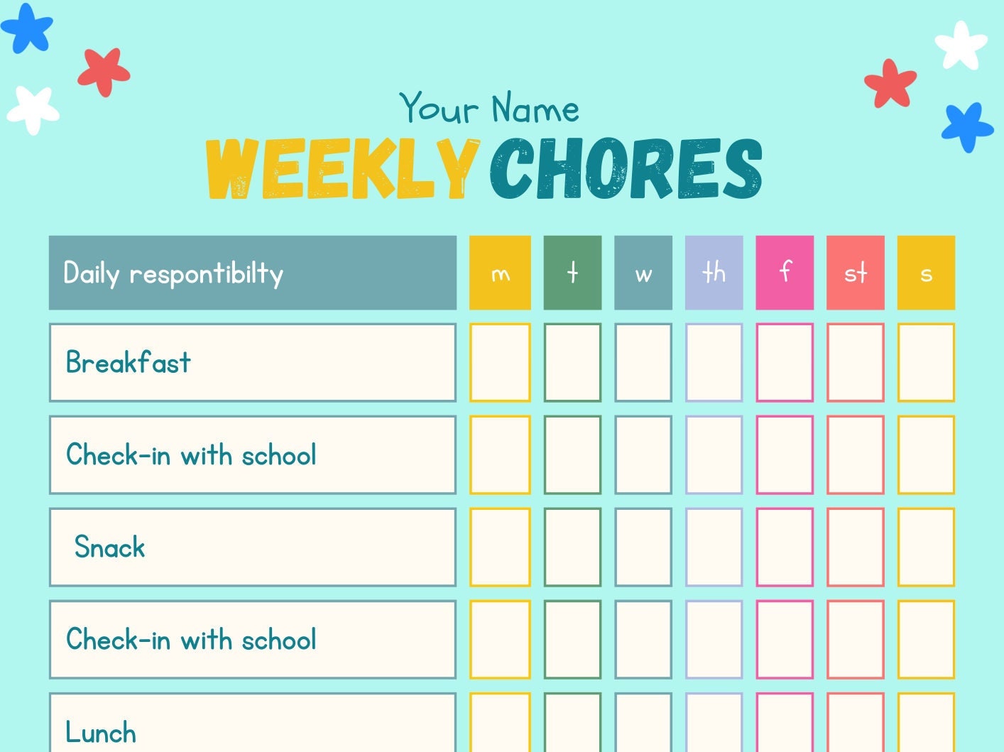 Canva Weekly Chores Template - Etsy