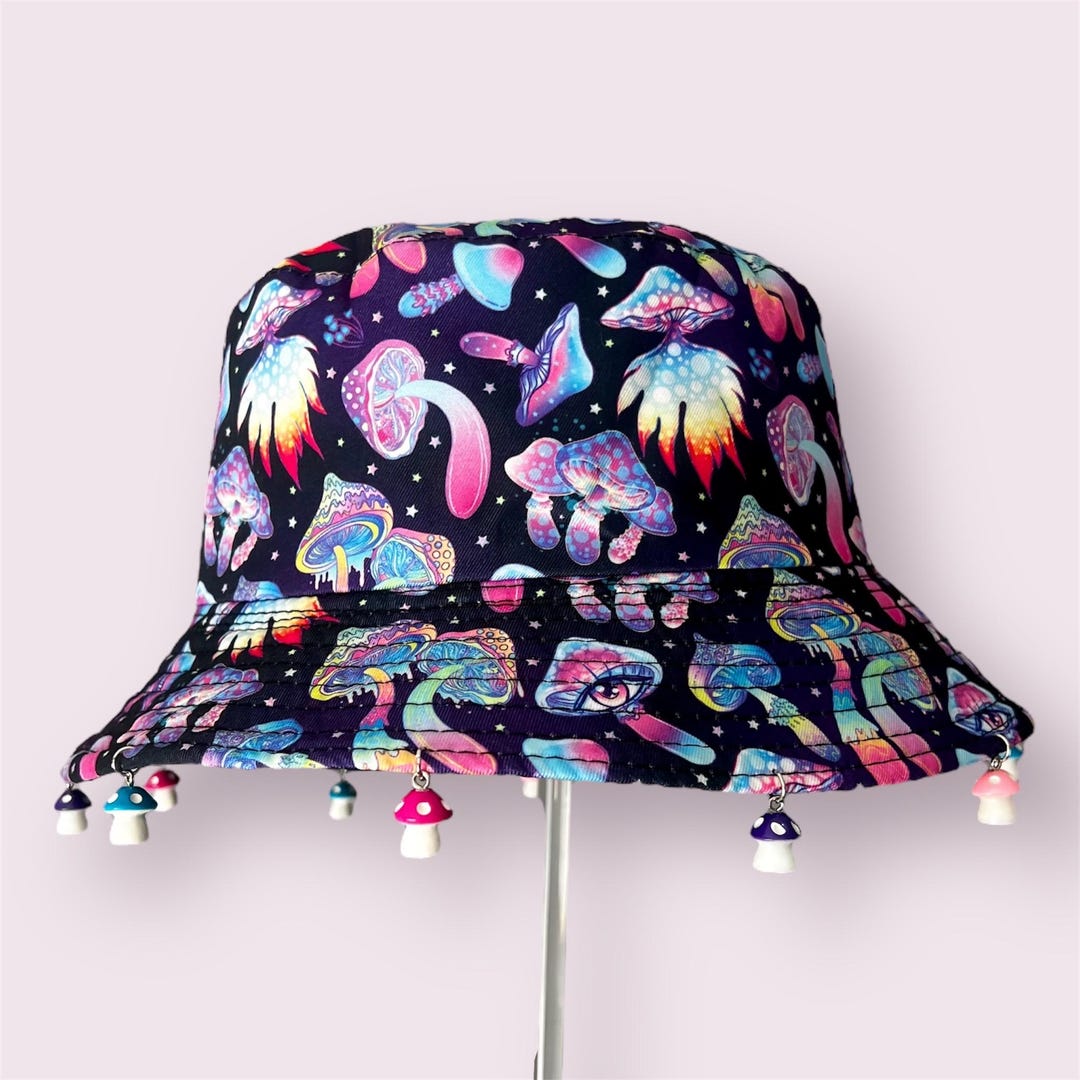 Mushroom Charm Bucket Hat (rave Bucket Hat, Rave Accessories, Festival ...