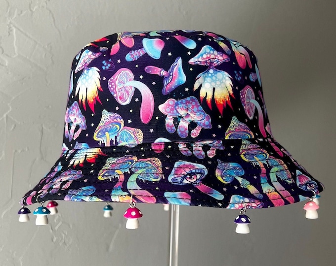 Mushroom Charm Bucket Hat (rave Bucket Hat, Rave Accessories, Festival ...