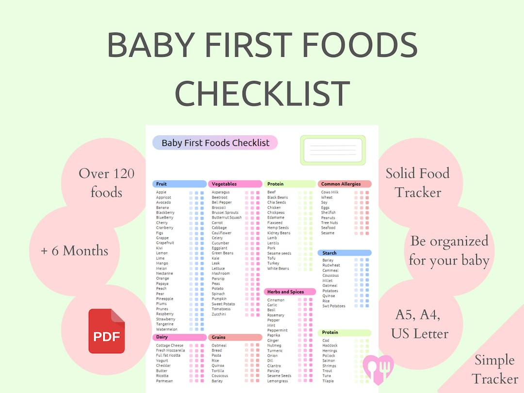 Baby First Foods Checklist, Baby Food Tracker, Printable, Baby’s First ...