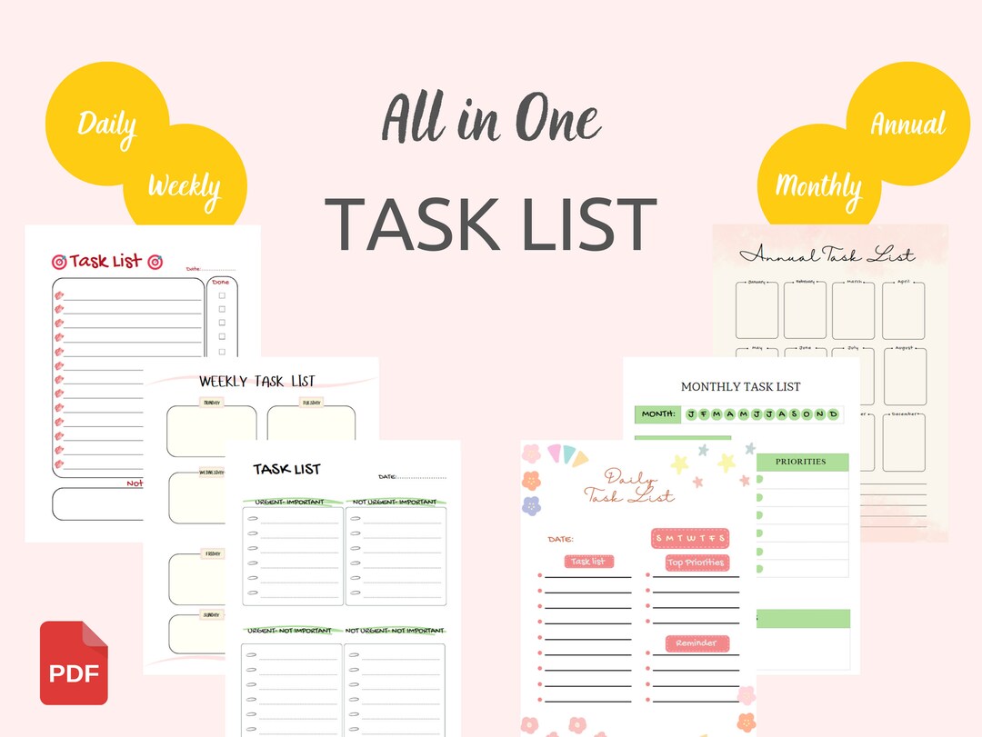Daily Task List, Weekly Task List, Monthly Task List, Annual Task Lis ...