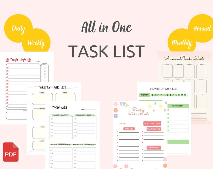 Printable Annual Task List | Printable Task List | Planner Insert ...