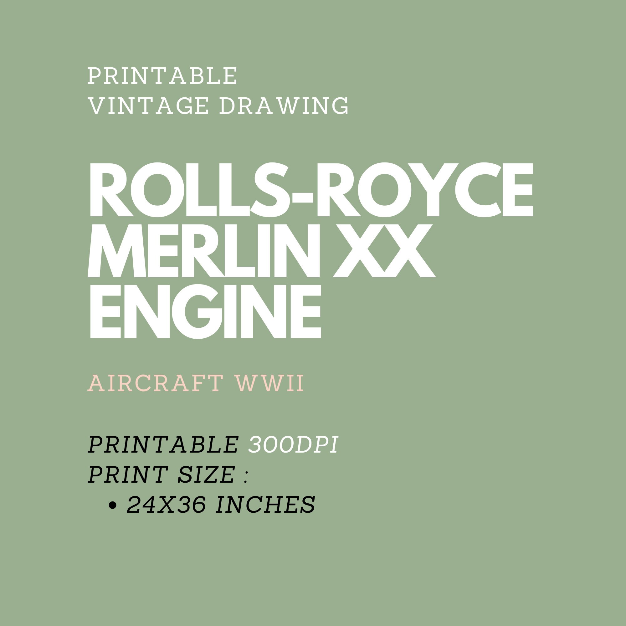 WW2 Aircraft Engine, Rolls-royce Merlin XX, Art Vintage Aviation Plane ...