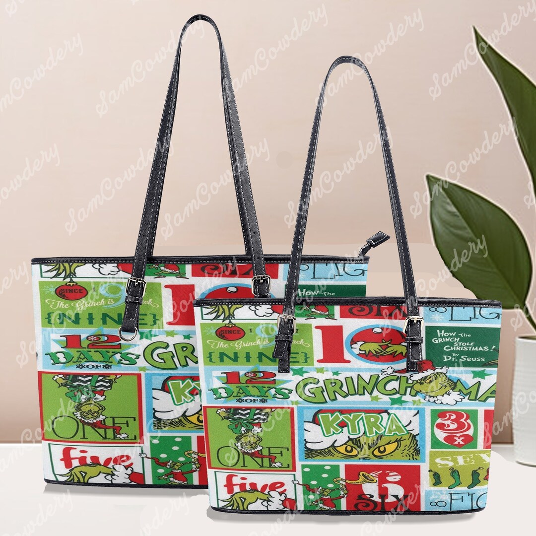Grinch Large Leather Tote Bag Grinch Lover Handbag Custom - Etsy