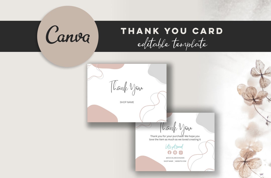 Printable Thank You Business Card Template Editable Canva Design ...