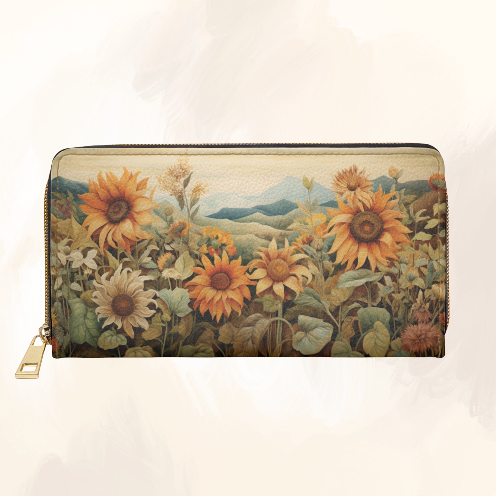 Vintage Aesthetic Sunflower Wallet, Flower Zipper Wallet, Cute Wallets ...
