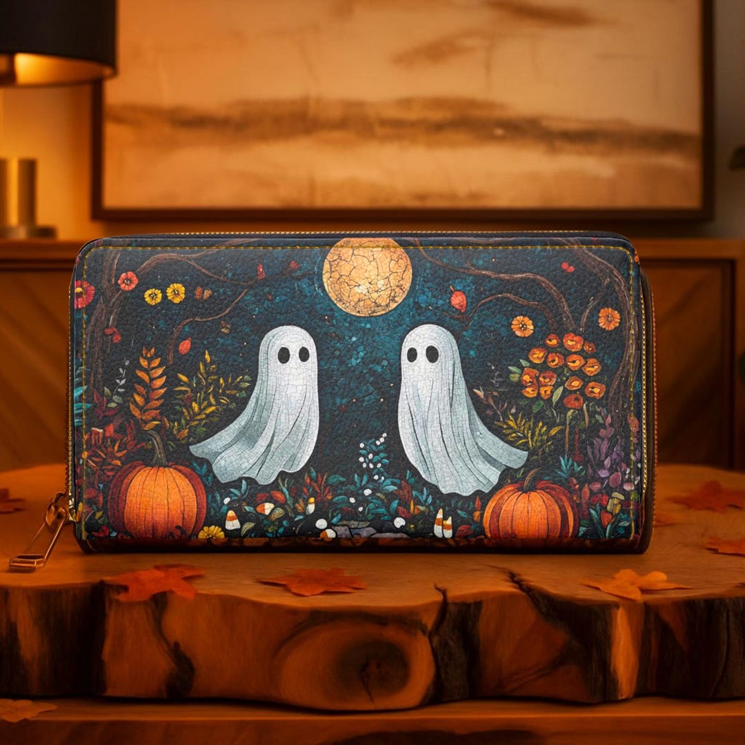 Mosaic Cottagecore Aesthetic Ghost Wallet for Women, Cute Fall Ghost ...