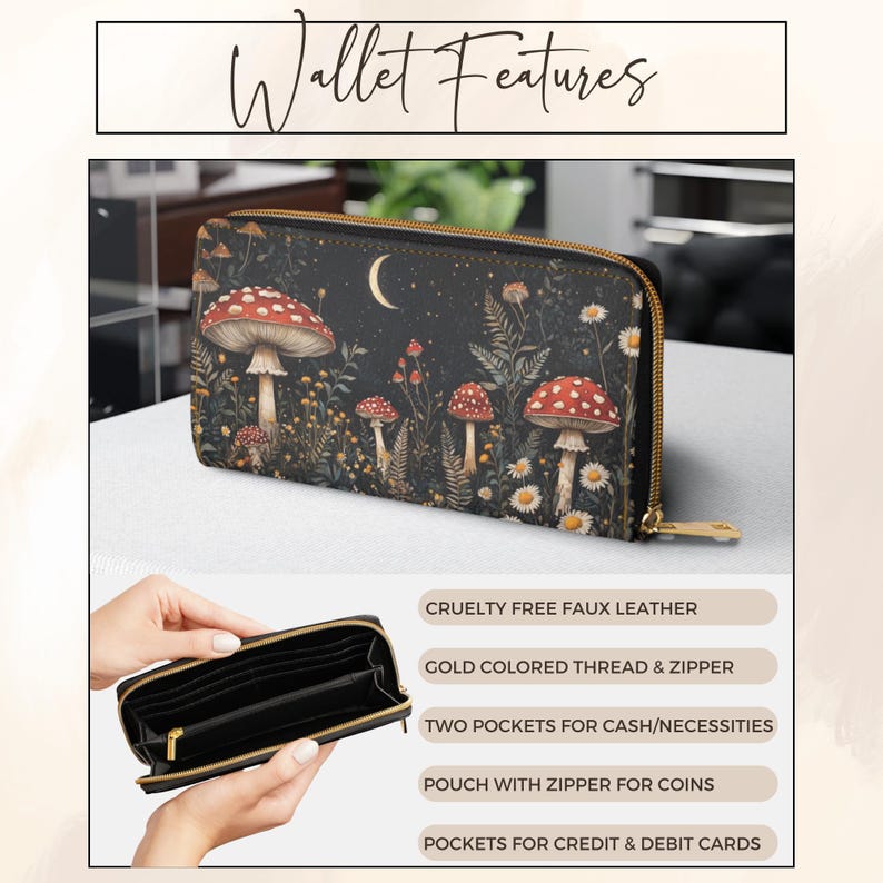 Dark Cottagecore Mushroom Wallet for Women, Witchy Whimsigoth Aesthetic ...