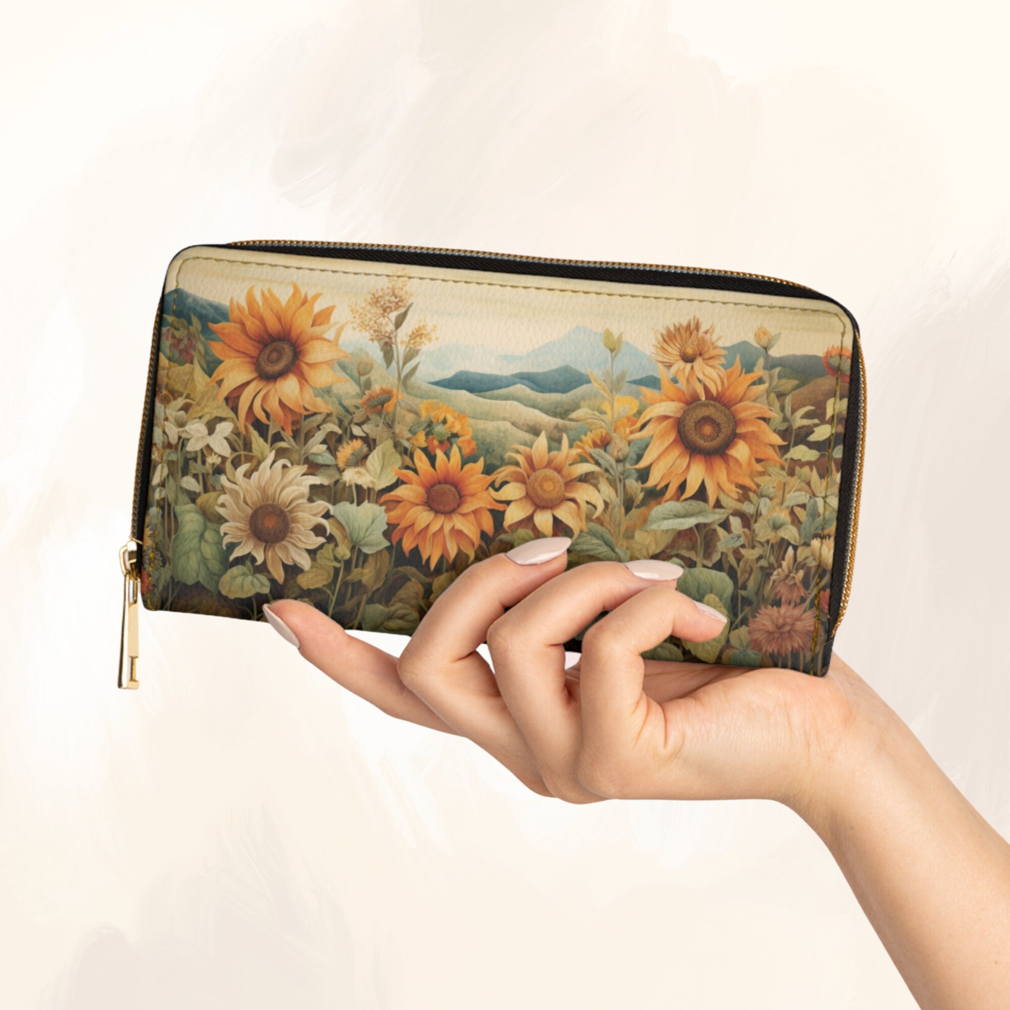 Vintage Aesthetic Sunflower Wallet, Flower Zipper Wallet, Cute Wallets ...