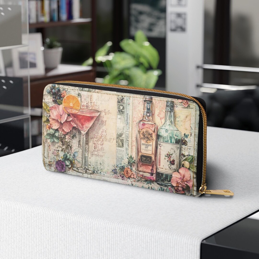 Vintage-inspired Cocktail & Floral Wallet for Women, Cute Watercolor ...