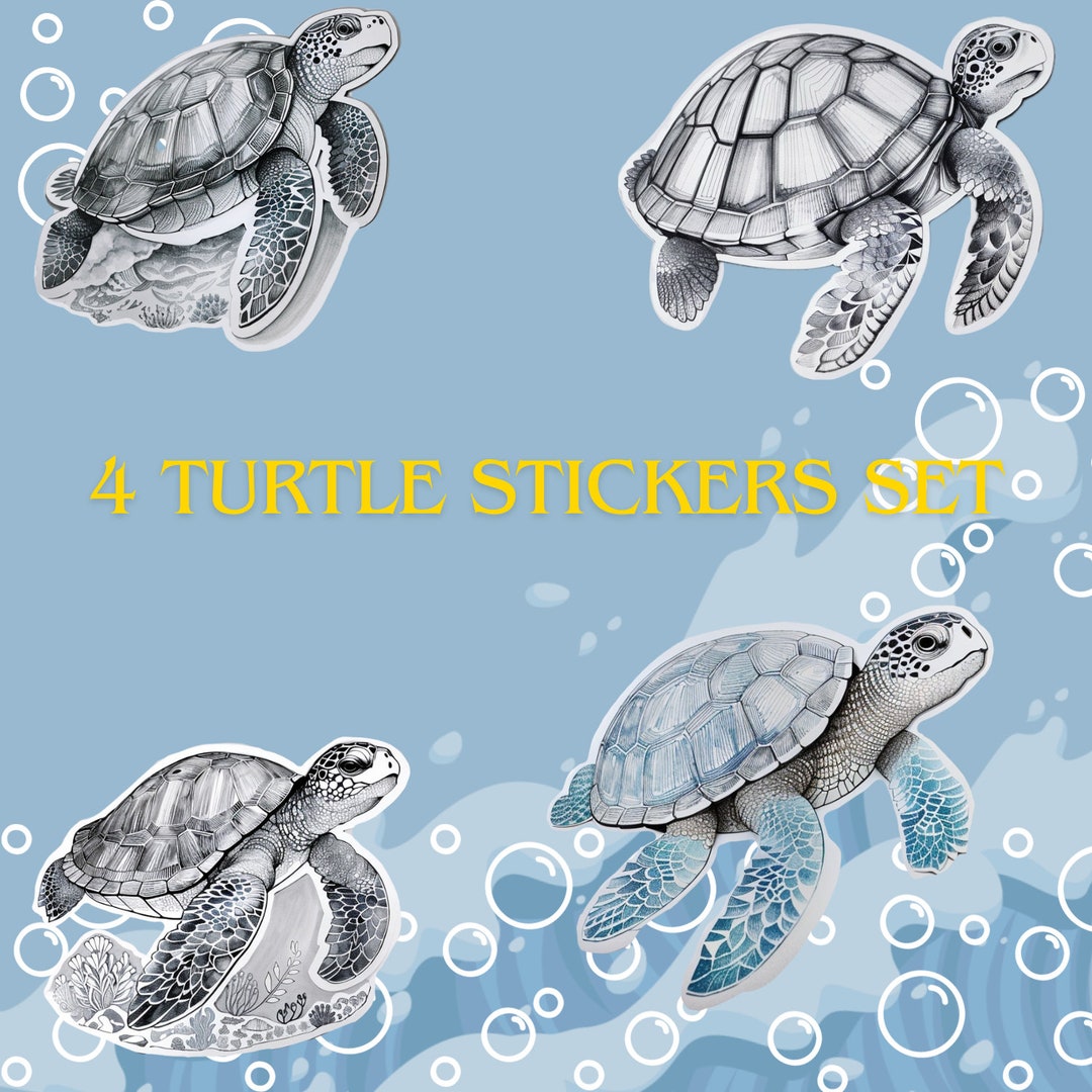 Turtle Stickers, Fine Line Stickers, 4 Sticker Set for Laptops ...
