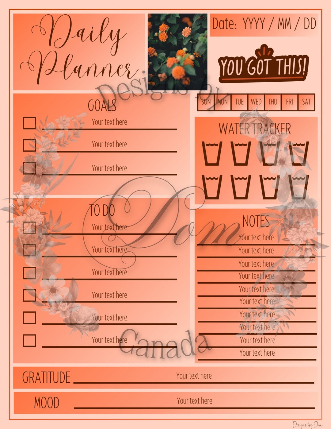 Orange Daily Planner Canva Template Printable - Etsy