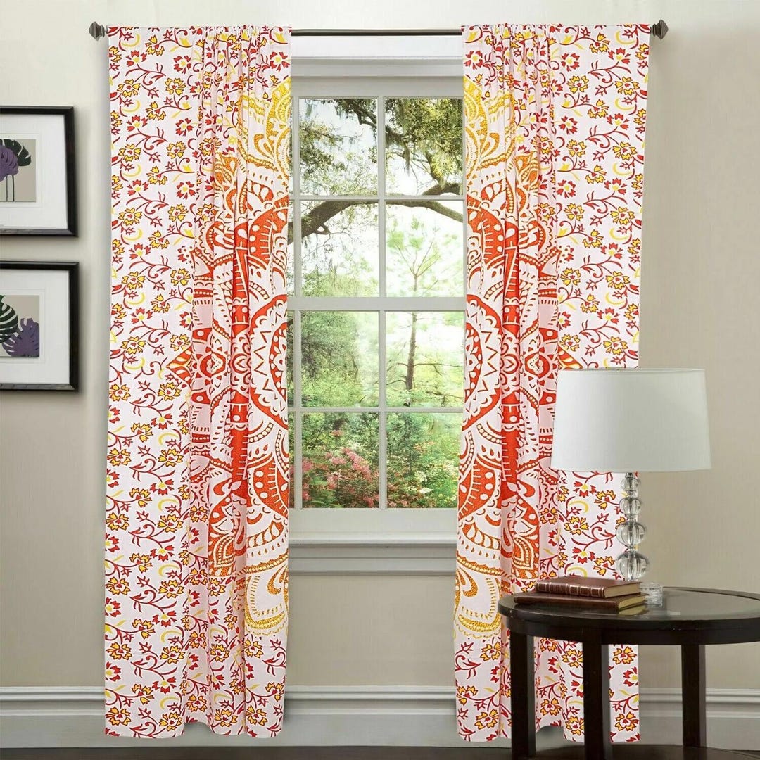 Mandala Pattern Curtains Bohemian Window Drapes Colorful Room Dividers ...