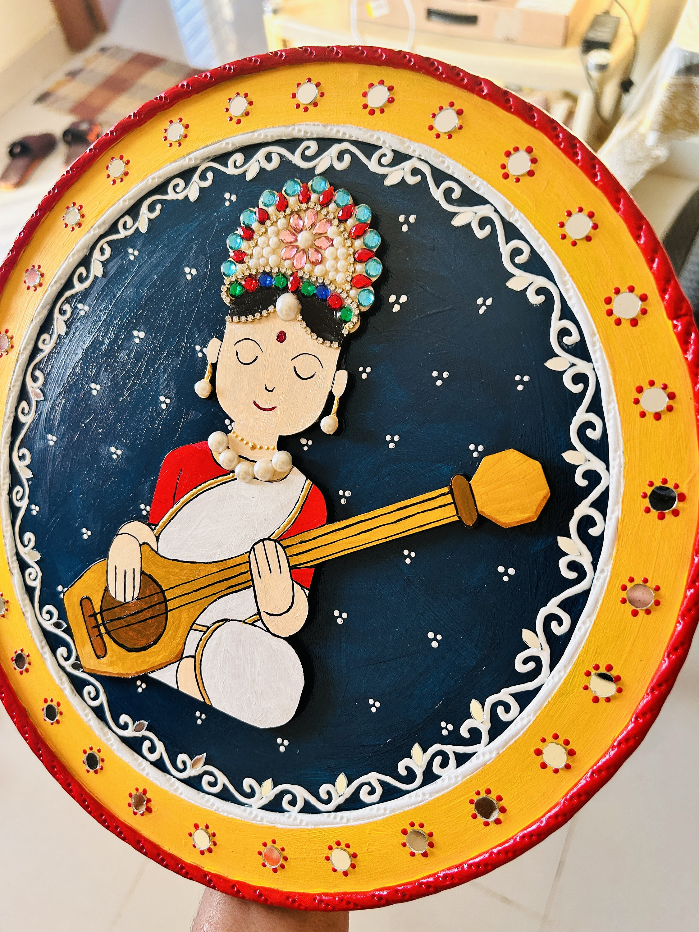 Maa Saraswati Lippan Art 12 Round MDF Lippan Art Varnished - Etsy
