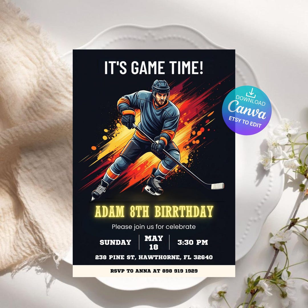 Editable Ice Hockey Birthday Invitation | Sports Party Template | Boy ...